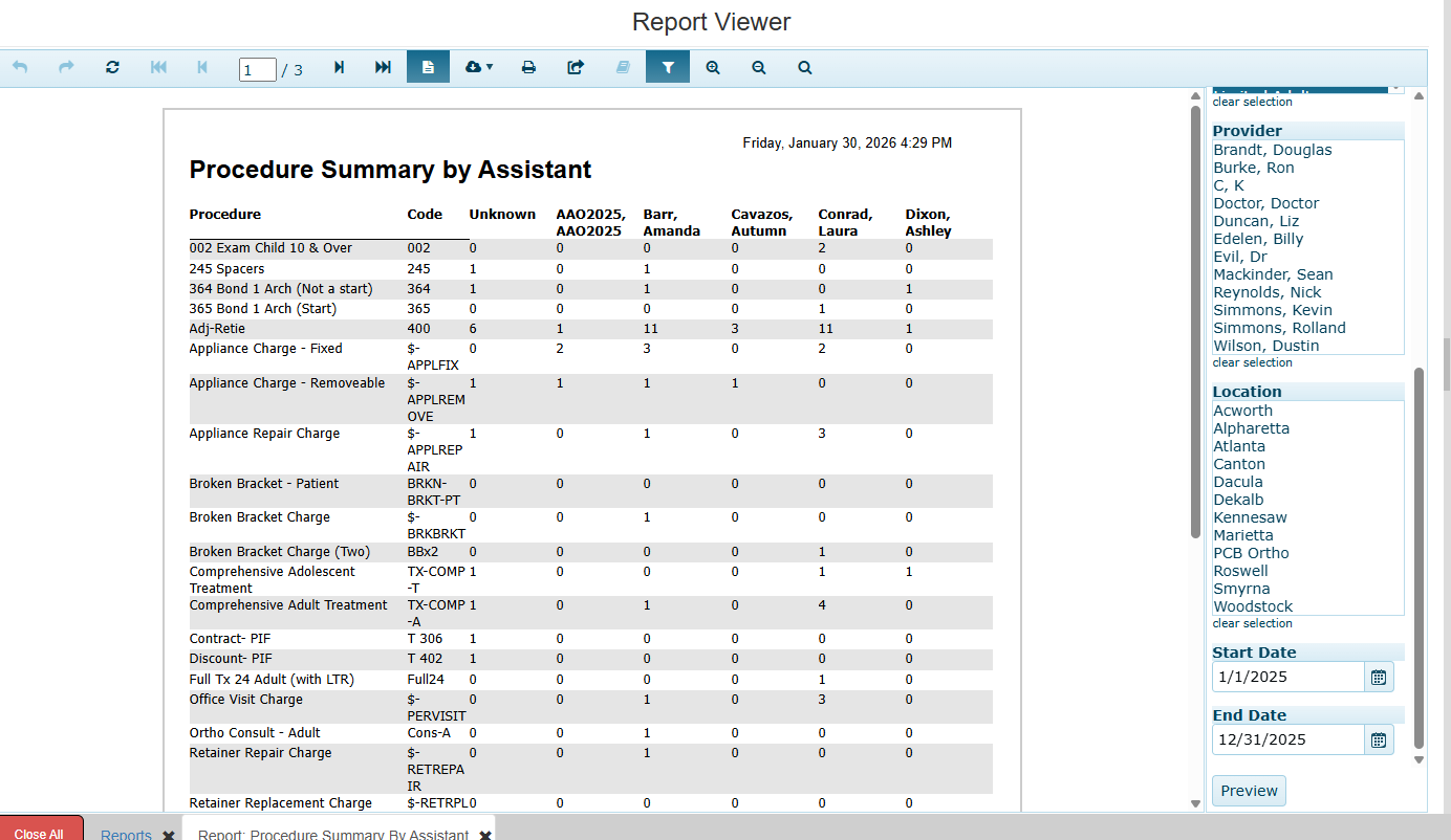 Procedure Summary Reports – Cloud 9