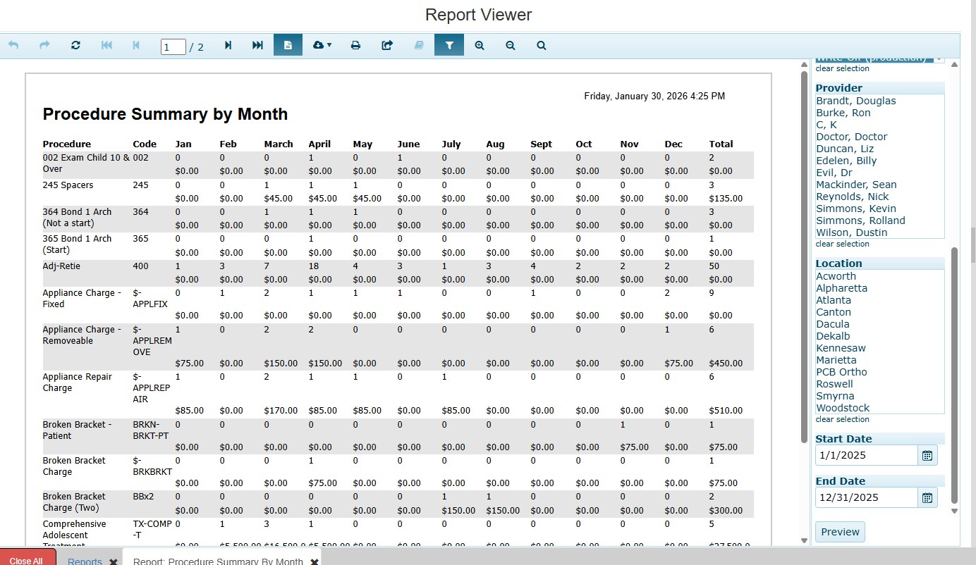 Procedure Summary Reports – Cloud 9